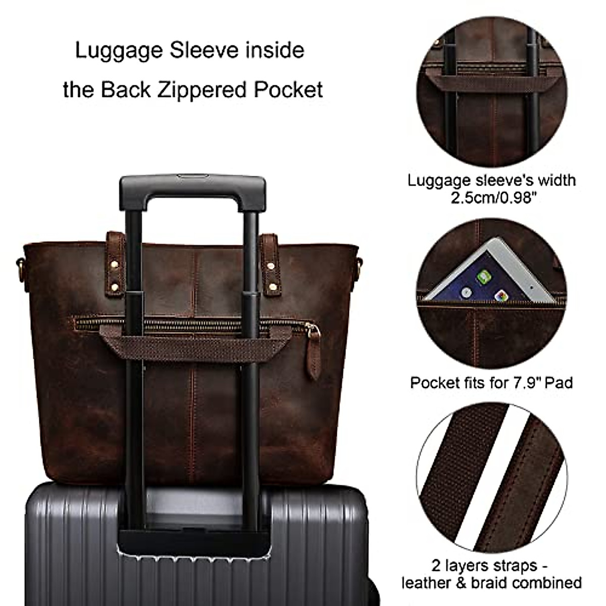 S-ZONE Women Genuine Leather Tote Bag Shoulder Handbag Vintage Crossbody Purse