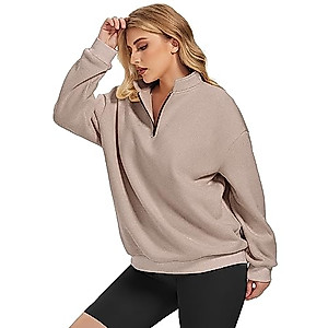 ATHMILE Womens Oversized Half Zip Pullover Long Sleeve Sweatshirt Quarter Zip Hoodie Sweater Teen Girls Fall Y2K Clothes Coffee Grey