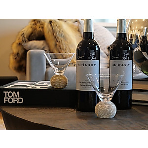 GEMEZZI Stemless Martini Glasses Set of 2, Silver Stemless Modern Cocktail Glass, Crystal Ball Base in Elegant Box, Perfect Bar Accessories for Margarita, Manhattan, Cosmos, Mixed Drinks, and Desserts