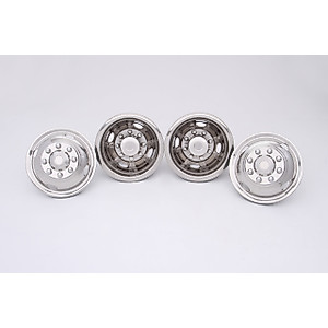 Kaper II SS-1604-EZNU Polished Stainless Steel Universal Truck Wheel Simulator Set for Chevrolet/Ford/Dodge (16" x 6" 6.5" Bolt Circle 8 Lug 4 Hand Hole, Pop Off for 4 Wheels Drive Hubs)