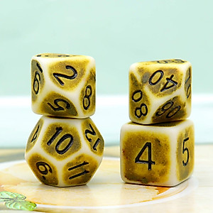 Haxtec Ancient Bone DND Dice Set 7PCS Yellow Polyhedral Dice for Dungeons and Dragons Pathfinder RPG