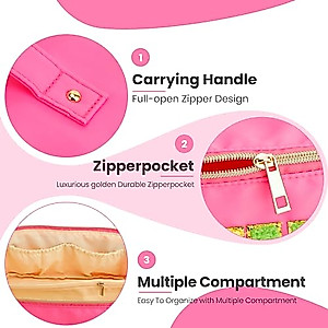 Futuredream Makeup Bag - Large Capacity Travel Cosmetic Bag, Portable Nylon Waterproof Women Travel Makeup Bag Organizer，With Handle And Divider Letter Patch Cosmetic Bag Rose Red