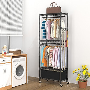 VyGrow Clothes Rack, Clothing Rack for Hanging Clothes, Kids Clothes Rack, 4 Tiers Adjustable Closet Organizer with Drawer | Double Rods | Side Hooks | Load 445lbs | 23" L x 13.18" W x 78.74" H
