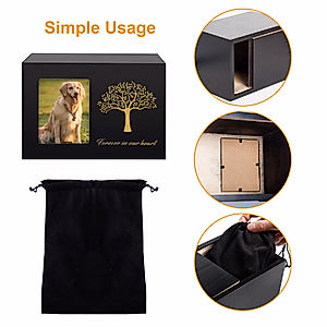 The7boX Pet Urns Wooden Pet Ashes Casket Cat or Dog Memory Box Personalized Photo Frame and Tree of Life Ashes Souvenir with Ashes Bag