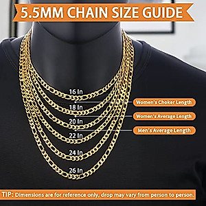 ewlpire Gold Chain for Men and Women Boys, 5.5mm Gold Chain Men's Figaro Chain Necklaces, 14k Gold Plated Mens Chain Necklace, 18 inch