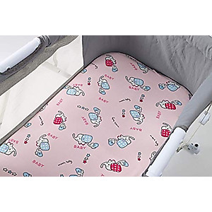 Tontukatu Bassinet Sheet Set 3 Pack Jersey Knit Ultra Soft Flexible Breathable Baby Girl Boy Fit for Halo, MiClassic, Chicco Lullago Mattress and More Flamingo Elephant Horse Lt Green Pink