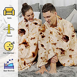 Admitrack Tortilla Wrap Blanket,Burritos Round Wrap Blanket,Tortilla Throw Blanket,Funny Realistic Food Round Blanket,Novelty Burritos Throw Blanket for Adults&Kids