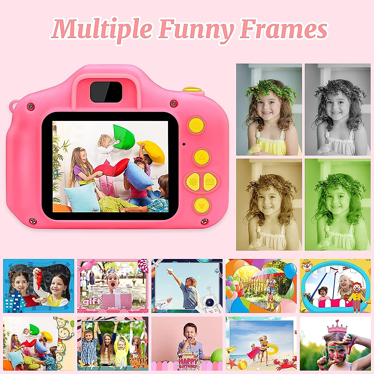 OZMI Kids Camera Toys for 3-9 Year Old Girls, Kids Selfie Camera Compact for Child Little Hands, Smooth Shape Toddler Camera, Best Christmas Birthday Gift for 4 5 6 7 8 9 Year Old Girls with 32GB Card