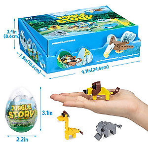 ThinkMax 12pcs Easter Eggs Prefilled with Jungle Animals and Dinosaurs Building Blocks for Easter Basket Stuffers, Easter Party Favor, Easter Eggs Hunt, Classroom Prize Supplies