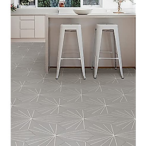 FloorPops 9" x 10.4" Vers Peel & Stick Hexagon Vinyl Floor Tiles (10 Tiles), (4.5 sqft/Carton), Gray