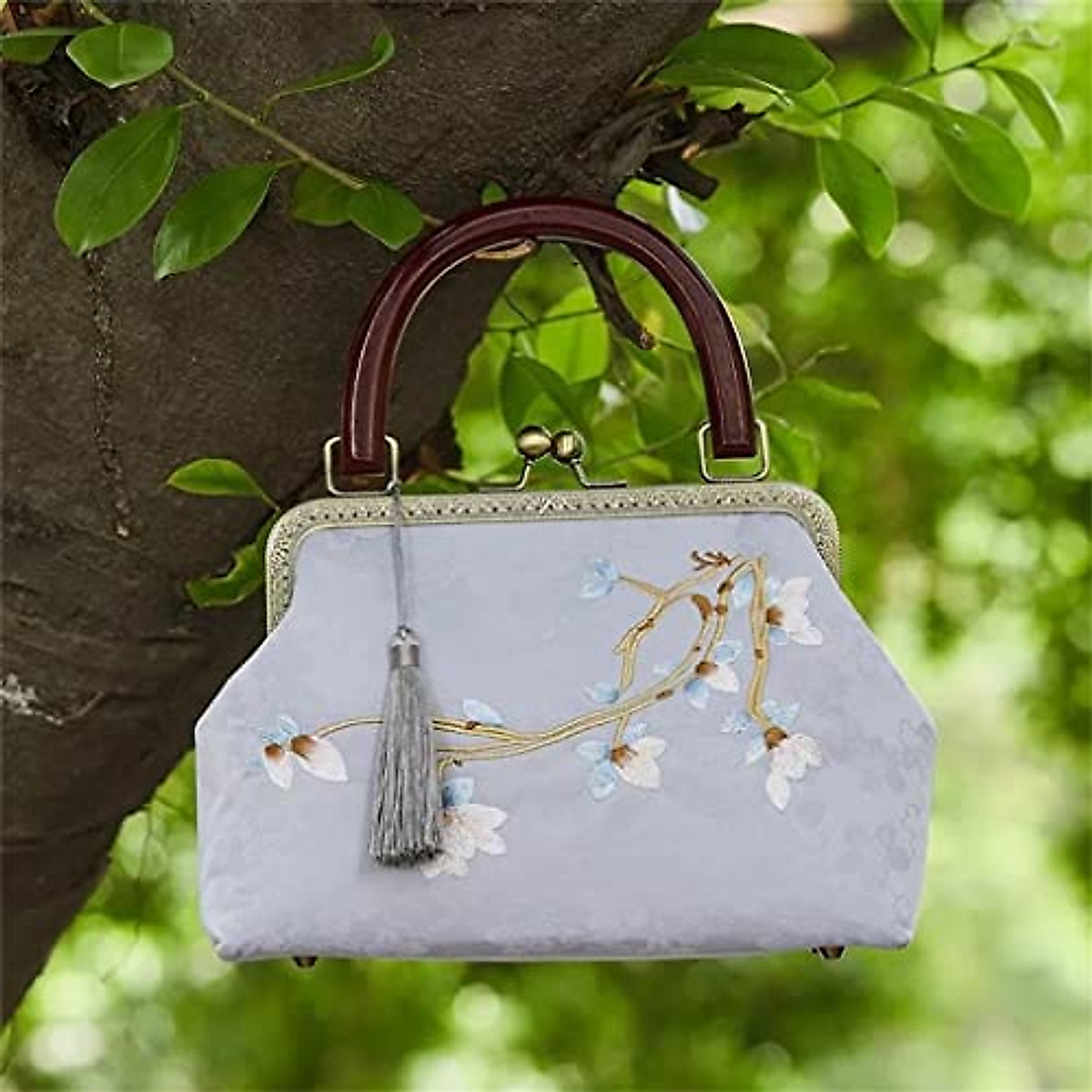 DANN Traditional Embroidery Bag Chinese Tassel Handbag Women's Cheongsam Bag Hanfu Dinner Handbag (Color : E, Size : 26cmx17cmx8cm(LxHxW))