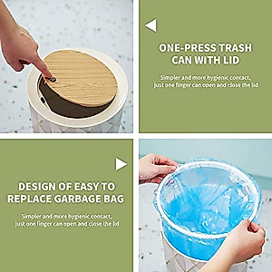 IBPNKFAZ89 Small Trash Can with Lid Geometric Gold Glitter 3D Rhombus Tile Seamless Garbage Bin Wood Waste Bin Press Cover Round Wastebasket for Bathroom Bedroom Diaper Office Kitchen