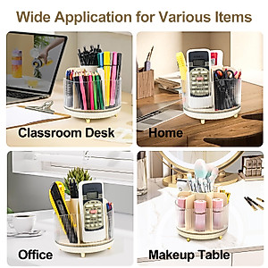 EPKAOZEY Rotating Pen Holder Desk Organizer, 7 Grids 360° Pencil Holder Rotatable Desktop Organizer, Removable Makeup Holder Large Capacity, Holds Pencils, Crayons and All Kinds of Stationery, Makeup Brushes, Small House Items (White)