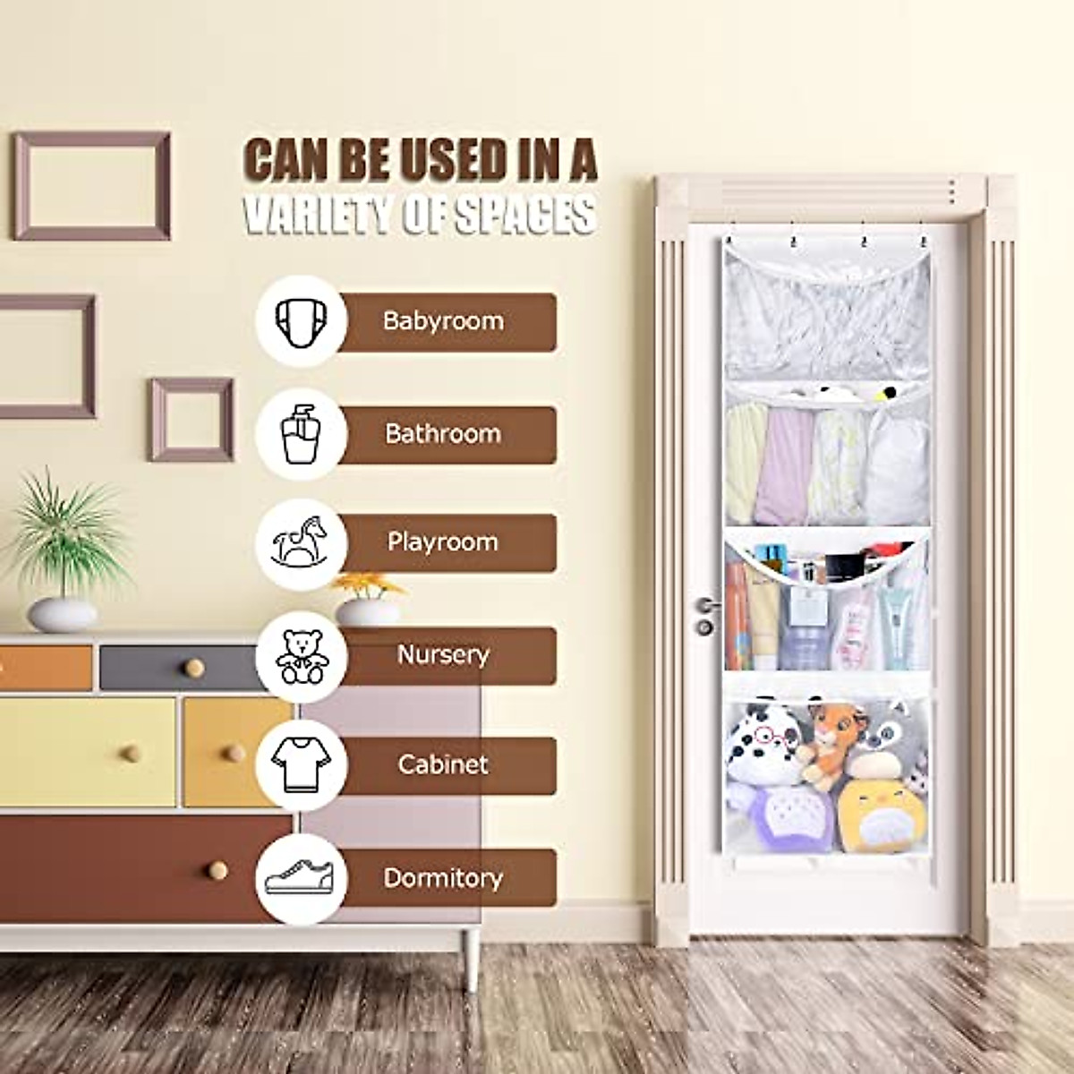 Stuffed Animal Storage Over The Door Organizer Stuffed Animal Net Or Hammock Hanging Organizer for Bedroom Bathroom Nursery Kids Room Toy Net Hammock for Stuffed Animals Holder with 4 Large Pockets