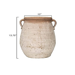 Creative Co-Op Large Orange & Whitewashed Terracotta Urn, 14 Inch High, Orange