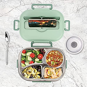 GESPERT Bento Box for Adult, Large 1500ML Capacity 316 Stainless Steel Bento Lunch Box Container with Insulated Bag and Durable Spork, Microwave/Freezer/Dishwasher Safe (Green)