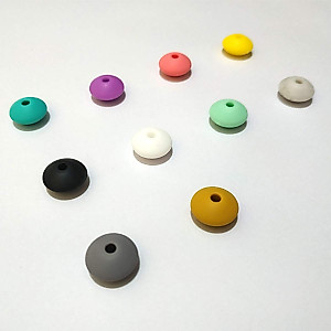 Arakierst 100pcs Silicone Abacus Pearl Focal Beads for Pen 12mm Silicone Flat Spacer Beads for Keychain Making DIY Jewelry Woman Lanyard Craft