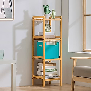 MoNiBloom Bamboo Bookcase 4 Tier Corner Standing Storage Bookshelf Kids Open Shelf Organizer Display Rack Table for Bathroom Bedroom Office, Natural