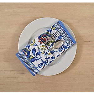 Cloth Napkins Set of 12 Cotton Linen Blend Printed Dinner Napkins Perfect for Parties Dinners Weddings Cocktail Christmas Napkins Cloth 20x20 Blue Floral