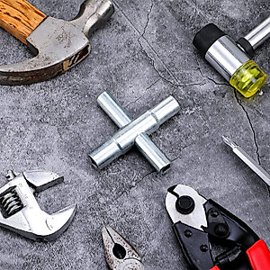 2 Pieces 4 Way Sillcock Key Steel Sillcock Wrench Water Utility Key for Hose Bib Spigot Valve (Silver)