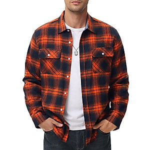 MAGCOMSEN Men's Button Down Long Sleeve Shirts Flannel Shirts Plaid Shirts Casual Shirts Classic Shirts,Orange M