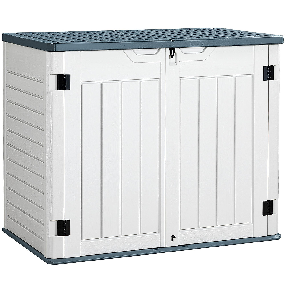 Greesum Outdoor Horizontal Resin Storage Sheds 34 Cu. Ft. Weather Resistant Resin Tool Shed, Extra Large Capacity Weather Resistant Box for Bike, Garbage Cans, Lawnmowe, Without Divider, White