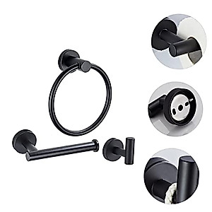 Angoily 6 Pcs Towel Ring Set Steel Towel Rod Wall Mounted Hooks Paper Towel Wall Hange Bath Towel Set Black Toilet Paper Stand Black Towel Ring Wall-Mounted Towel Ring Paper Towel Holder