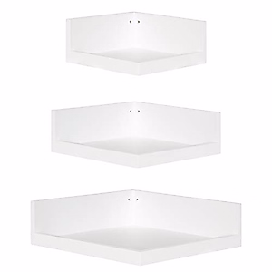 Kate and Laurel Levie Corner Shelves, Set of 3, White, Contemporary Floating Corner Wall Shelf in Multiple Sizes