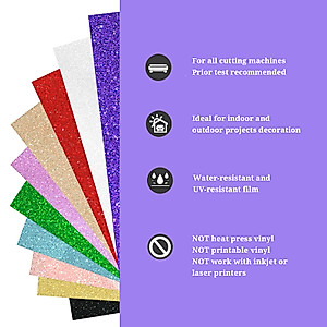 TECKWRAP Shimmer Vinyl Glitter Adhesive Sheets for Craft Cutter 12" x 12" 10 Sheets/Pack