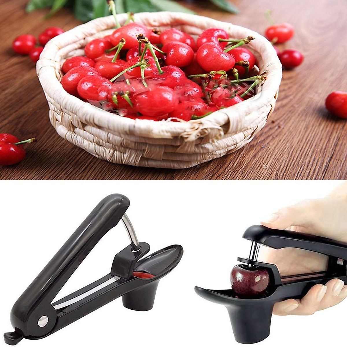Hovico Cherry Pitter Remover,Cherry Fruit Kitchen Olive Core Remove Pit Tool Seed Gadget Stoner Corer Pitter Remover,Portable Cherry Pitter Tool Kitchen aid with Space-Saving Lock Design (Black)