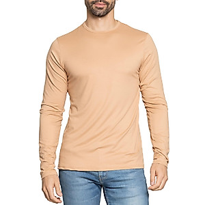 Men's Long Sleeve Crew Neck Top Beige Medium
