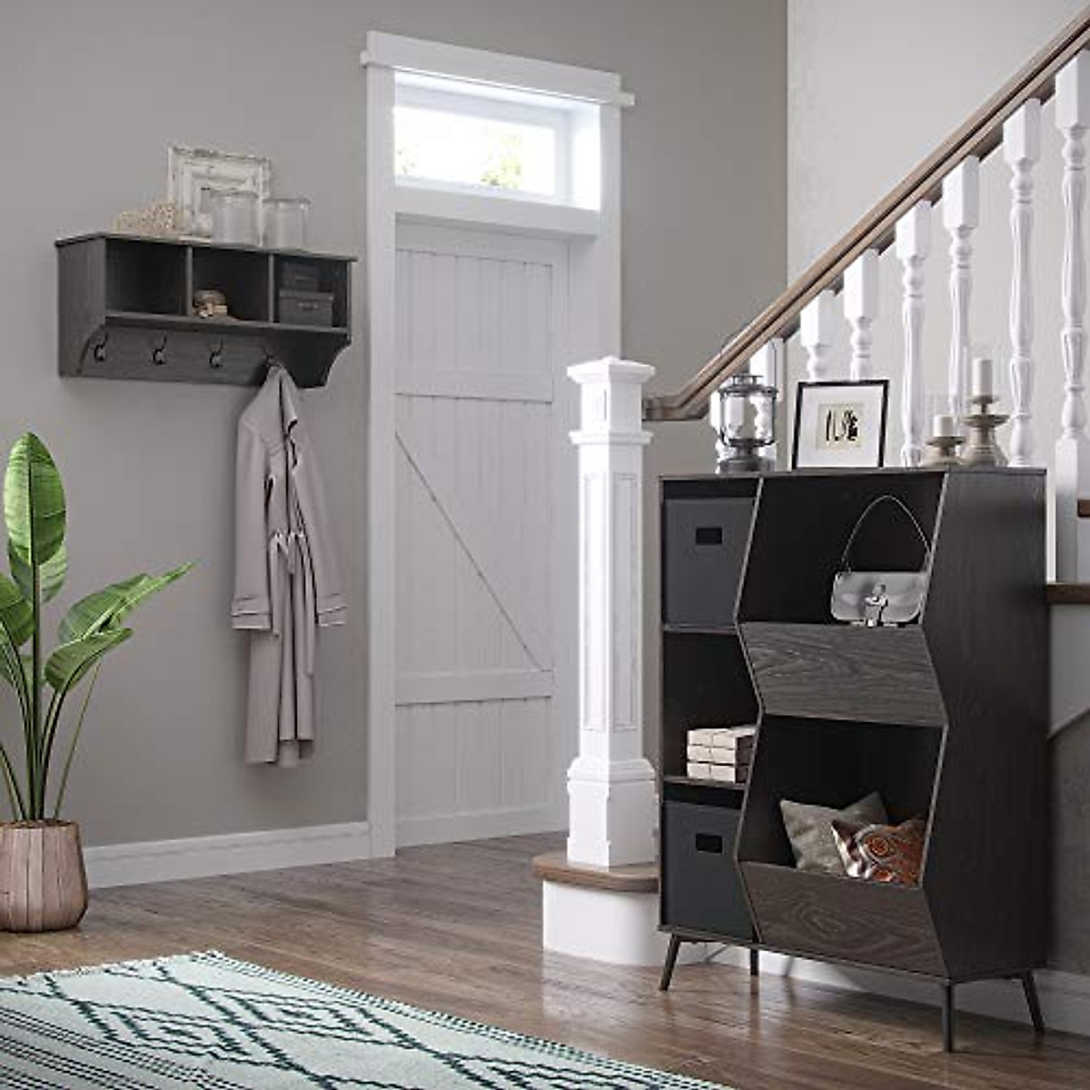 RiverRidge Home Woodbury Collection Storage Cabinet with Cubbies and Veggie 2pc Bin-Black, Weathered