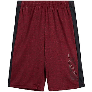 STX Boys' Active Shorts Set ? 3 Piece T-Shirt and Gym Shorts Kids Clothing Set, Size 5/6, Grey/Black/Dark Red