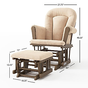 Child Craft Tranquil Glider Rocker and Ottoman Set, Extra Thick Padded Cushion with Convenient Storage Pockets, Solid Wood Base & Frame (Cocoa Bean Brown Frame with Tan Microfiber Foam Cushion)