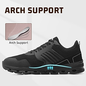 Steel Toe Sneakers for Men Women Lightweight Air Cushion Safety Shoes Breathable Steel Toe Shoes Comfortable Work Shoes Black