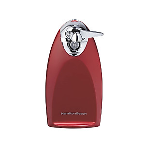 Hamilton Beach Electric Automatic Can Opener with Auto Shutoff, Knife Sharpener, Cord Storage, and SureCut Patented Technology, Extra-Tall, Red