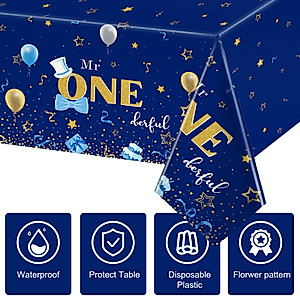 Tiamon 3 Pieces Boy 1st Birthday Party Tablecloths Party Supplies Little Man Table Cover for Baby Boy Baby Shower Decorations(Royal Blue)