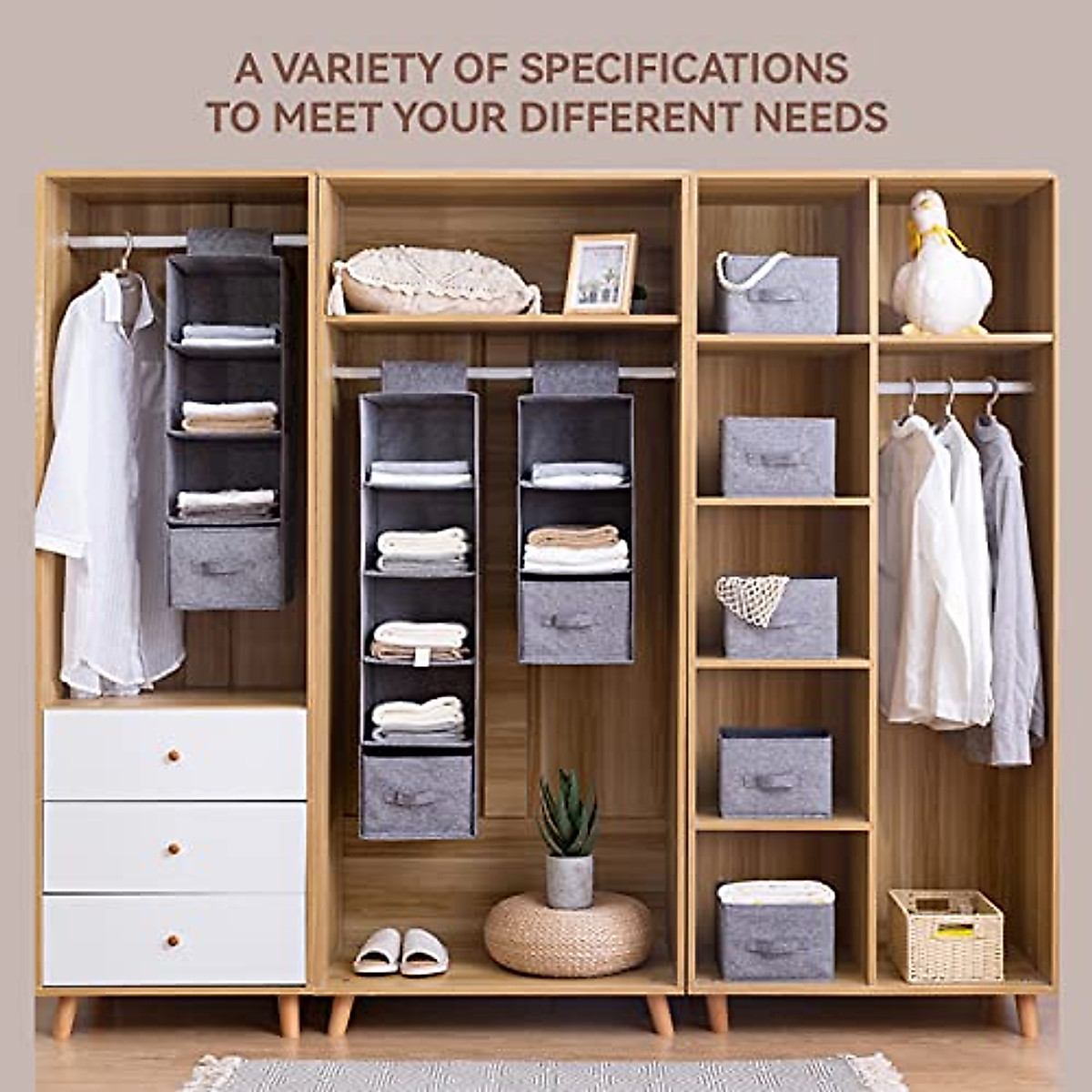 XJ-HOME Wardrobe Cotton Linen Storage Hanging Bag Clothes Organizer Multi-Layer Drawer Multifunctional Hanger Rack for Bedroom or Rack,Dark Gray