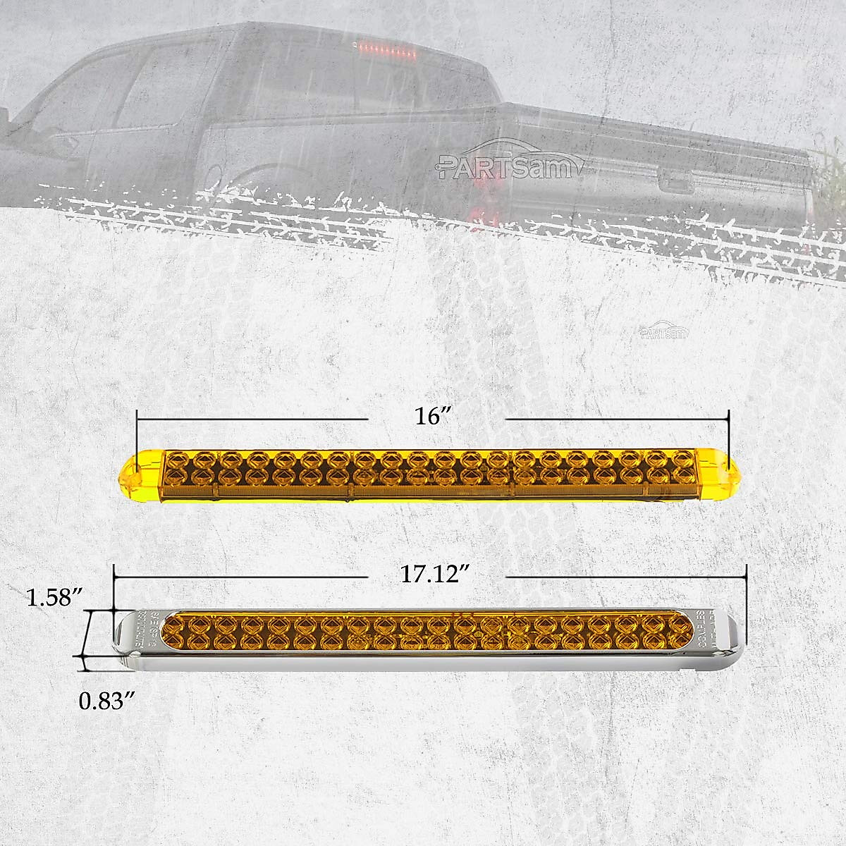 Partsam Submersible 17" Inch Thin Amber Led Turn Signal Light Bar 40 LED Sealed Utility Trailer Truck RV Led Marker Clearance Identification Light Bar w/Chrome Bezel DOT Compliant (Pack of 2)
