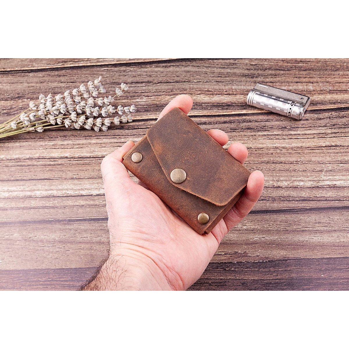 Handmade Card Holder, Minimalist Card Case, Slim Wallet, 100% Leather, Wallet with Card Holder, Minimalist Design (Brown)