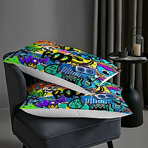 AILONEN Cartoon Skull Bedding Set Twin Size, Graffiti Theme Spray Paint Ink Textured Silhouette Comforter Set,Hip-Hop Style Soft Breathable Duvet Set for Boys Girls 3Pcs, 1 Quilt and 2 Pillowcases