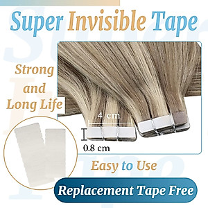 Ve Sunny Blonde Hair Tape in Extensions Human Hair Highlight Tape in Natural Hair Extensions Dark Blonde Highlight Platinum Blonde Tape on Real Human Hair Extensions Blonde 20pcs 50g 14inch