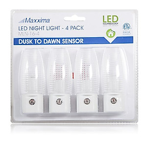 Maxxima MLN-16 LED Plug in Night Light - Features Auto Dusk to Dawn Sensor 5000K Daylight, 5 Lumens, Ideal for Bedroom, Bathroom, Hallway, and Senior Living Use - 4 Pack