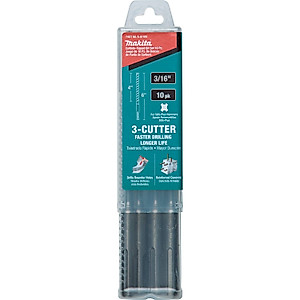 Makita B-61189 3/16" x 6" SDS-Plus Bit, 3-Cutter, 10/Pk