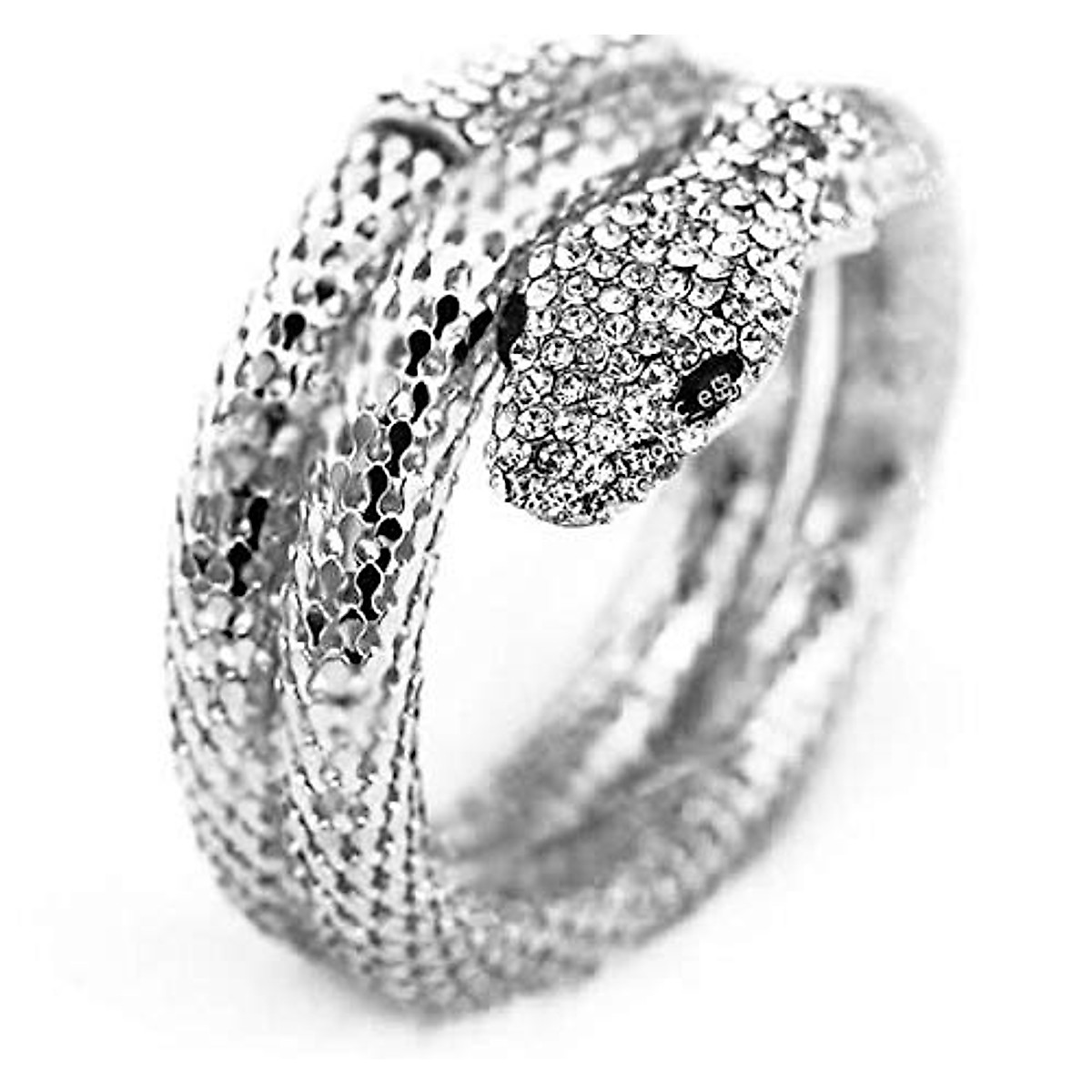 Mandy Xia Punk Rhinestone Curved Stretch Snake Animal Cuff Bangle Bracelet for Women Ladies Wristband Jewelry (Silver)