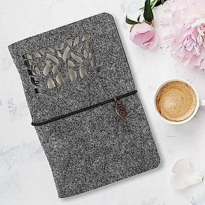 ciciglow Office Supplies Portable Felt Notebook Vintage Wool Felt Cover Blank Kraft Paper Sketchbook DIY Diary Notebook Suitable for Study, Travel, Work and Gifts (16 * 23)