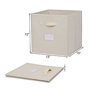 KEEGH Fabric Storage Cubes 13 x 13 Foldable Cube Storage Bins for Shelves Collapsible Cubby Storage Boxes with Labels, Set of 6（Beige）