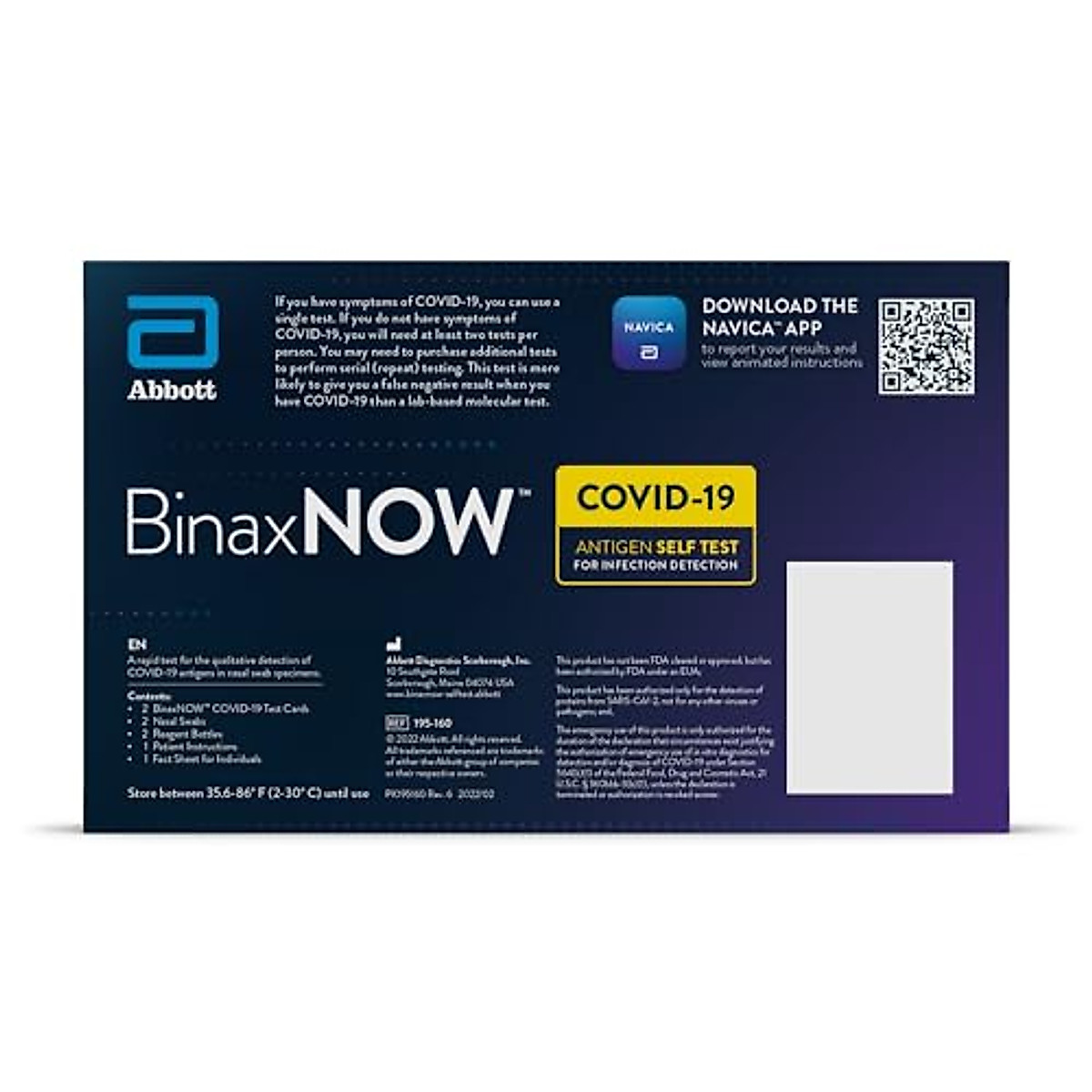 BinaxNOW COVID-19 Antigen Self Test, 1 Pack, 2 Tests Total, COVID Test With 15-Minute Results Without Sending to a Lab, Easy to Use at Home
