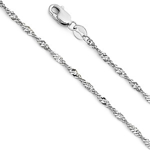 The World Jewelry Center 14k REAL White Gold Solid 1.5mm Singapore Chain Necklace with Lobster Claw Clasp - 18"