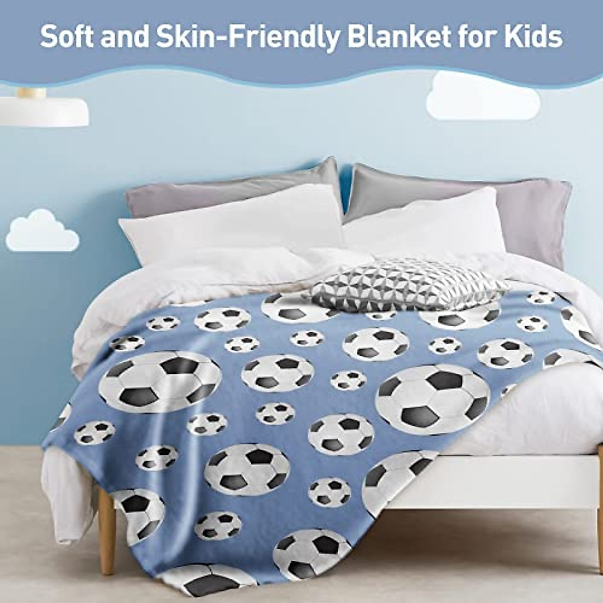 Soccer Blanket Soft Warm Lightweight Flannel Plush Soccer Ball Throw Blanket Soccer Gifts for Boys Girls Kids Teen Adults Soccer Lovers All Season Couch Sofa Bed Living Room Home Decor Blue 50"x60"